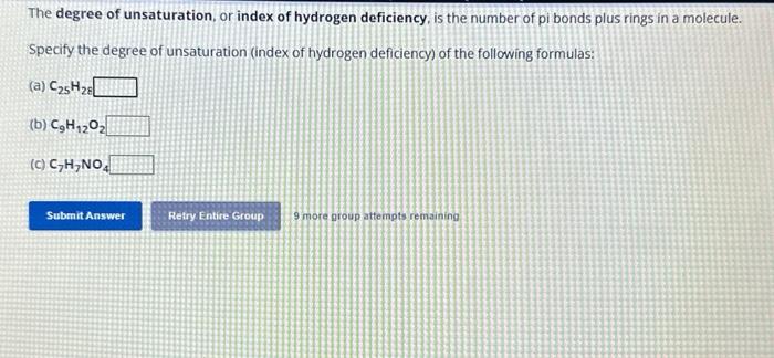 Solved The degree of unsaturation, or index of hydrogen | Chegg.com