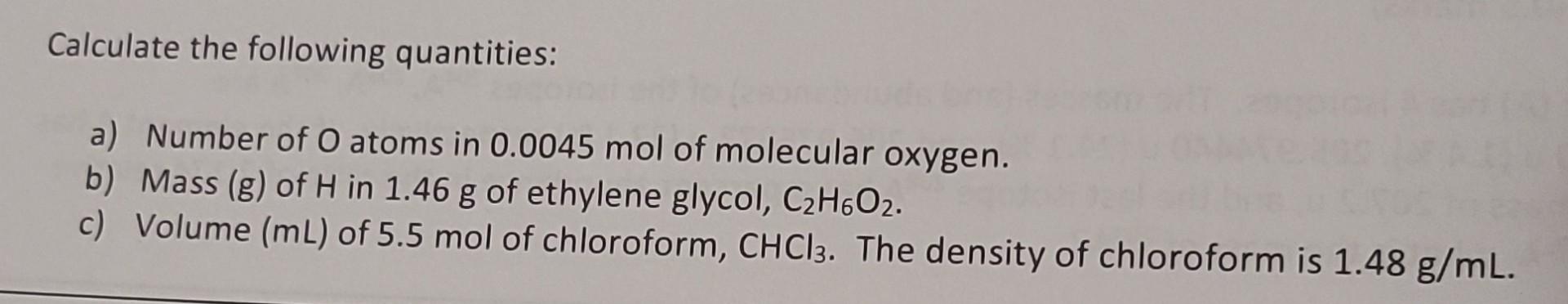 Solved Calculate the following quantities: a) Number of O | Chegg.com