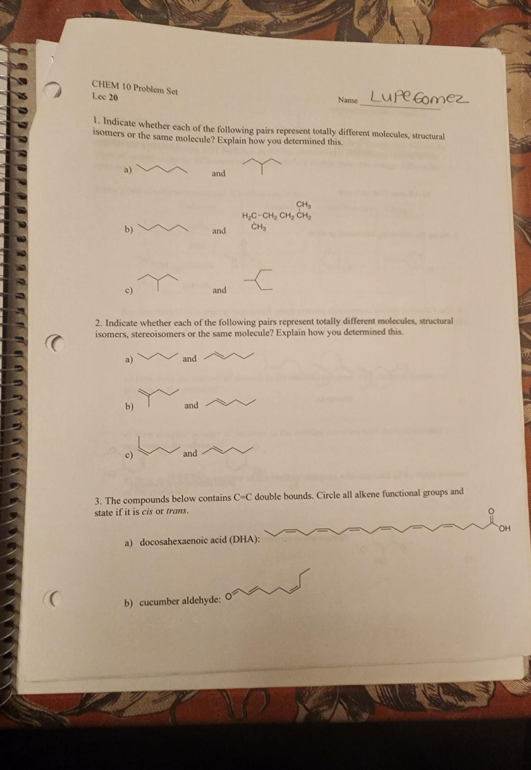 Solved 1. Indicate whether each of the following pairs | Chegg.com