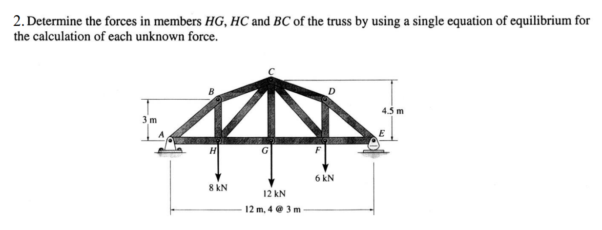 Solved Determine the forces in members HG,HC ﻿and BC ﻿of the | Chegg.com