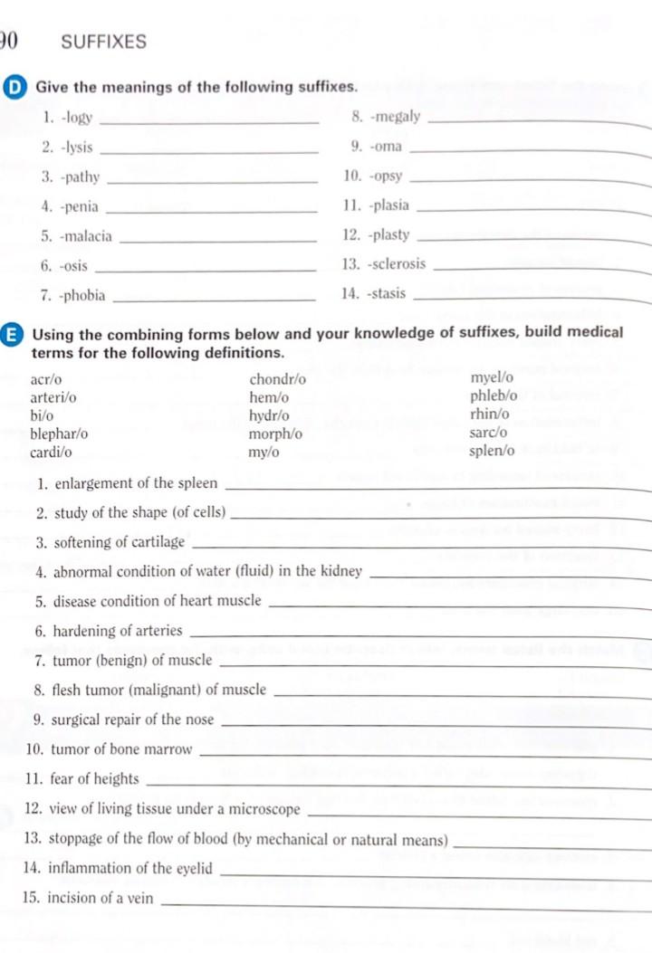 Solved 30 SUFFIXES Give the meanings of the following | Chegg.com