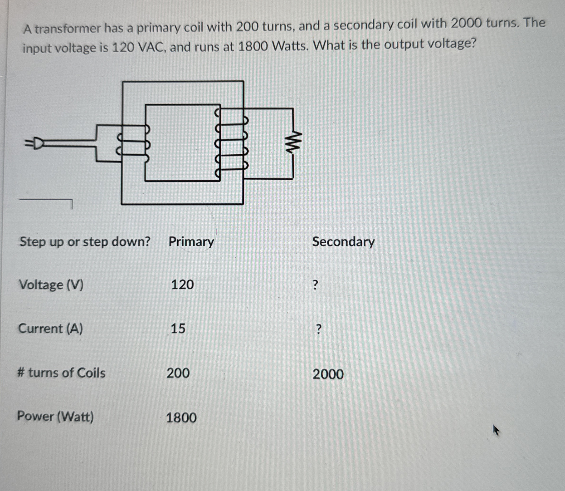 Solved A transformer has a primary coil with 200 ﻿turns, and | Chegg.com