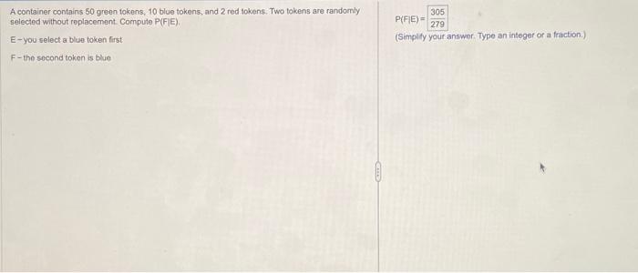 Solved A container contains 50 green tokens, 10 blue tokens, | Chegg.com