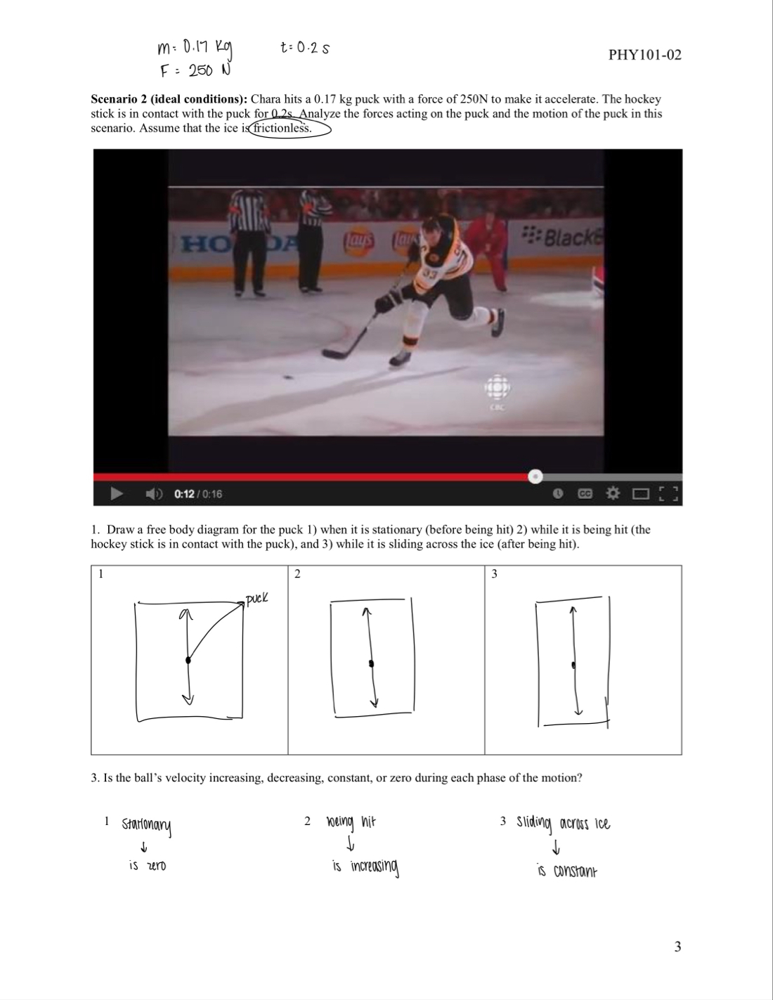 Solved Scenario 2 (ideal conditions): Chara hits a 0.17 ﻿kg | Chegg.com