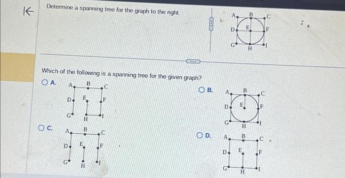 Solved K Determine a spanning tree for the graph to the | Chegg.com