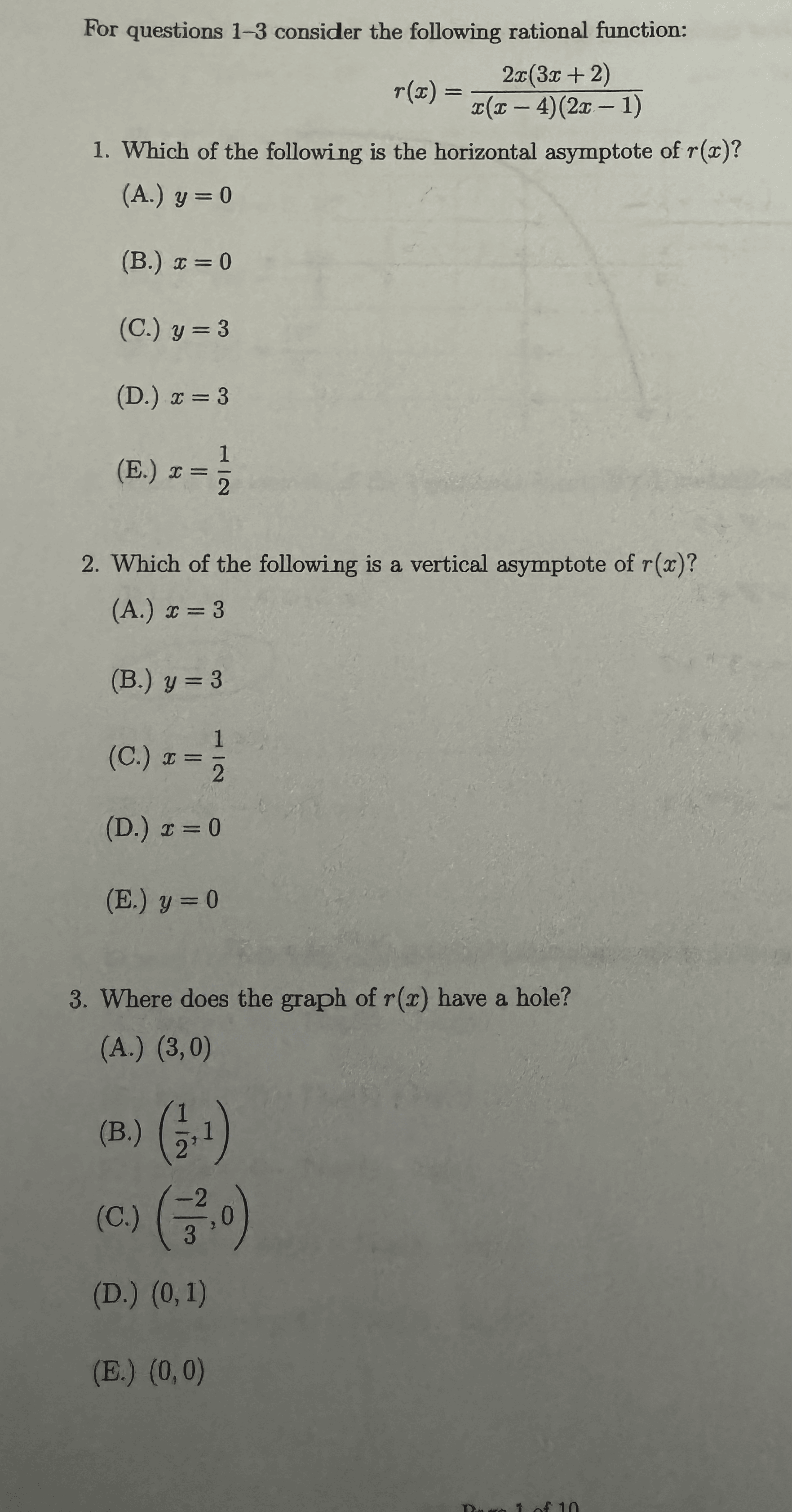 Solved For questions 1-3 ﻿consider the following rational | Chegg.com