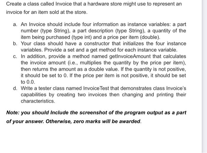 Solved Create a class called Invoice that a hardware store | Chegg.com
