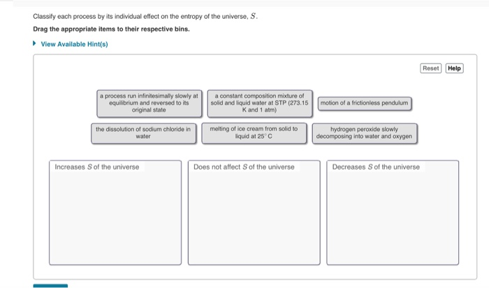 Solved Classify each process by its individual effect on the | Chegg.com