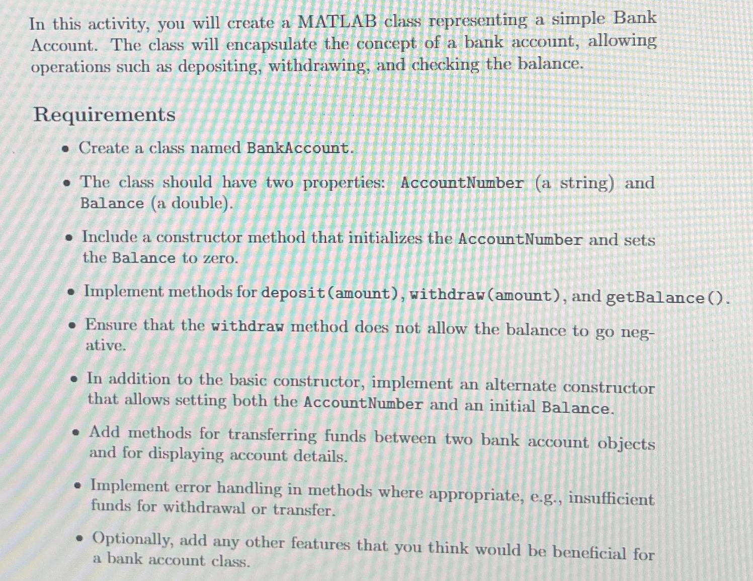 Solved In this activity, you will create a MATLAB class | Chegg.com