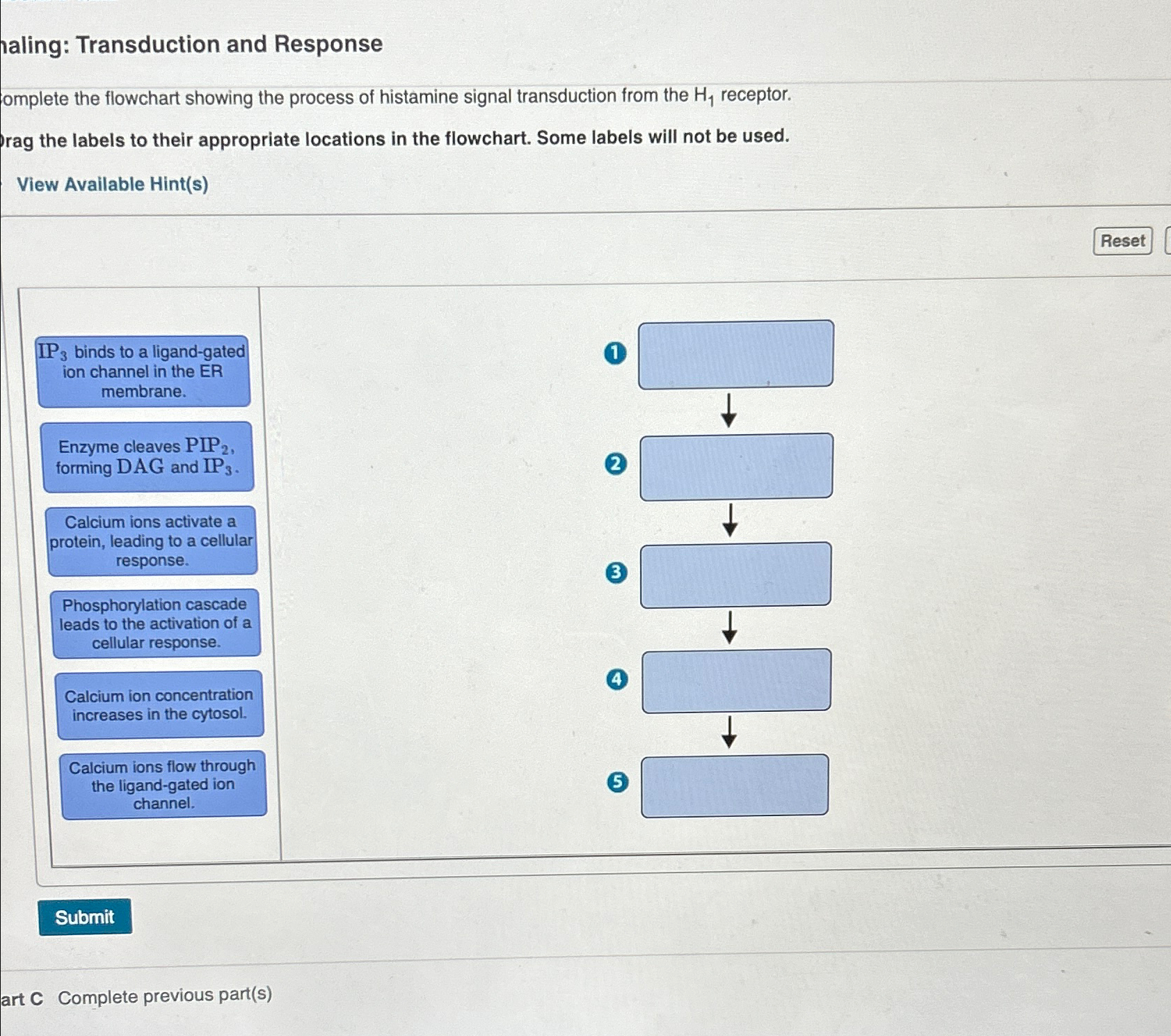 Solved haling: Transduction and Responseomplete the | Chegg.com