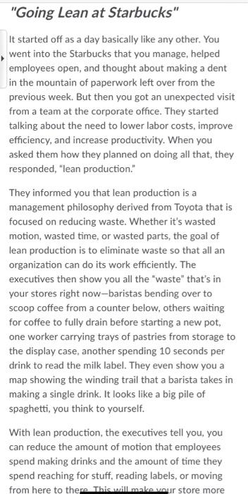 Solved "Going Lean at Starbucks" It started off as a day | Chegg.com