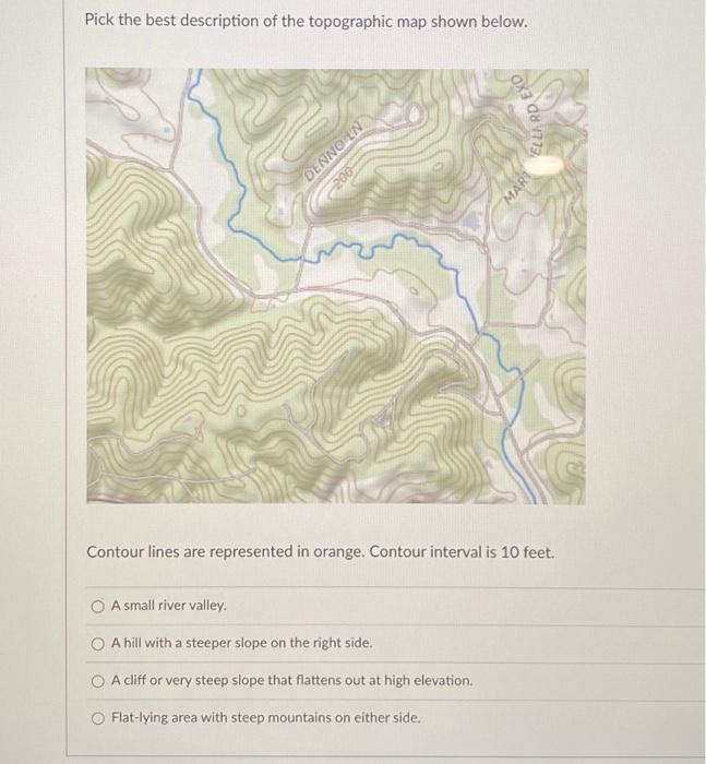 Solved Pick the best description of the topographic map | Chegg.com