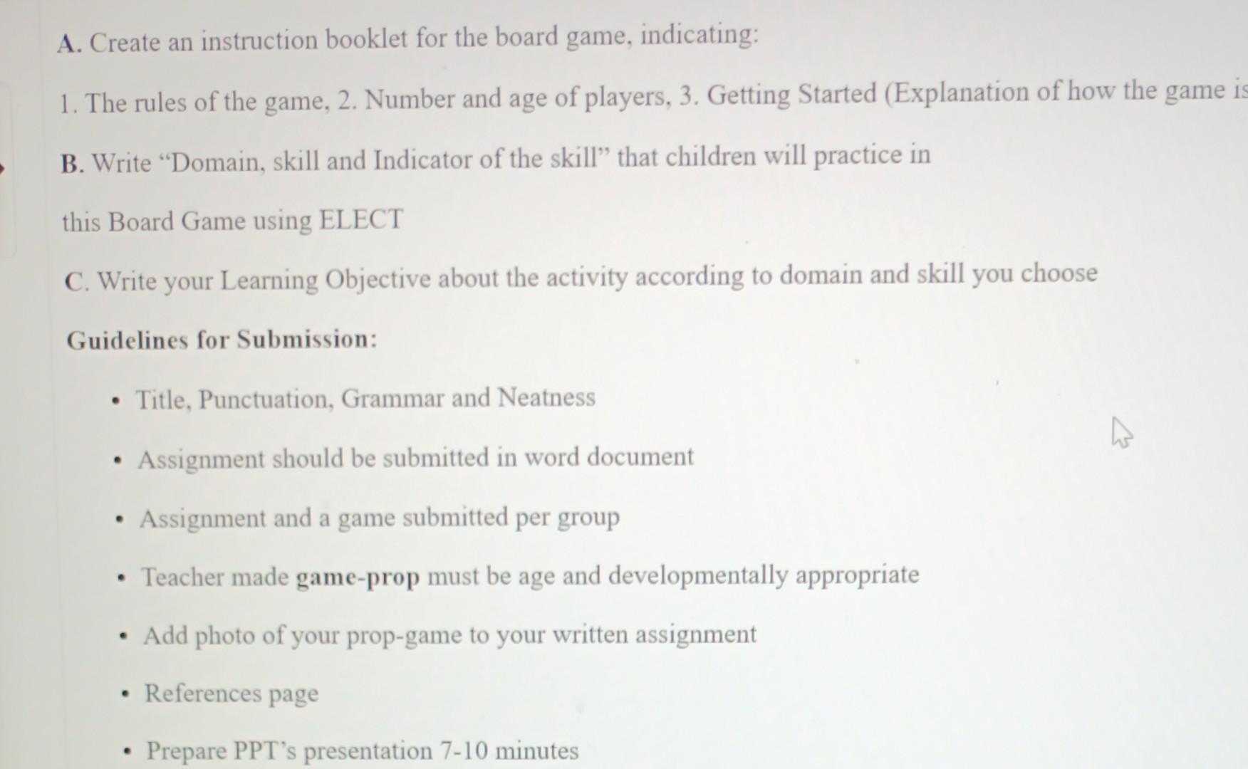A. Create an instruction booklet for the board game, | Chegg.com