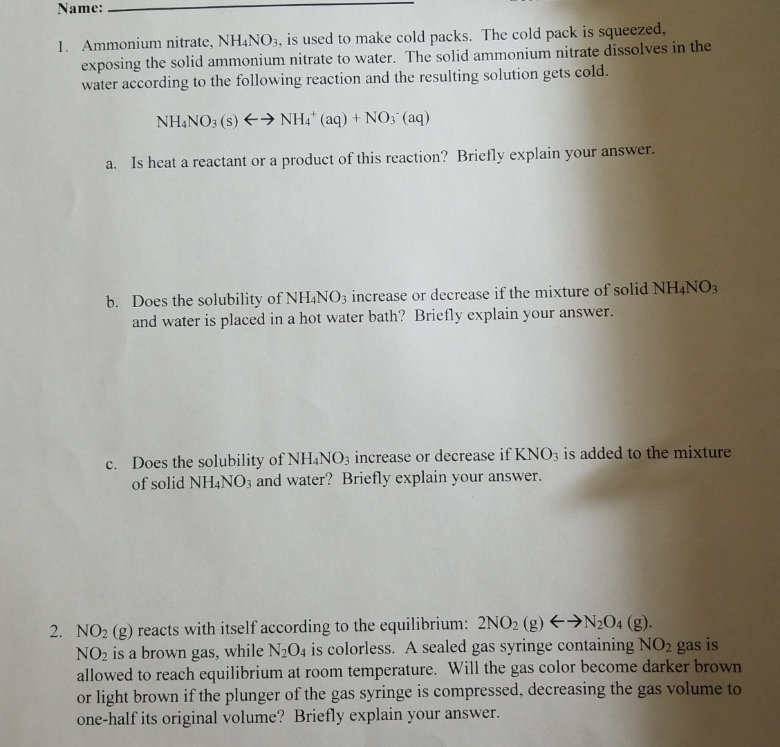 Solved Name:Ammonium nitrate, NH4NO3, ﻿is used to make cold | Chegg.com
