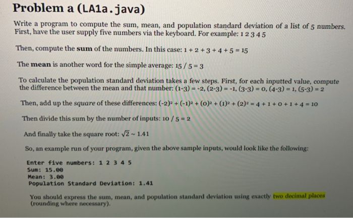 Solved Problem a (LA1a.java) Write a program to compute the | Chegg.com