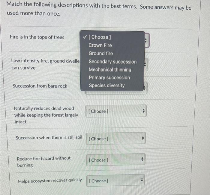 Solved Match the following descriptions with the best terms. | Chegg.com