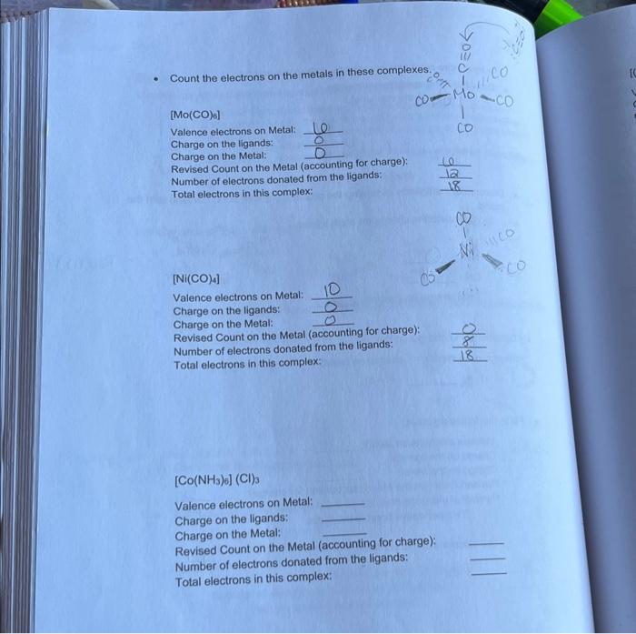 Solved Count the electrons on the metals in these complexes. | Chegg.com