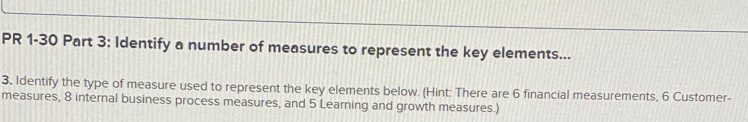 Solved PR 1-30 ﻿Part 3: Identify a number of measures to | Chegg.com