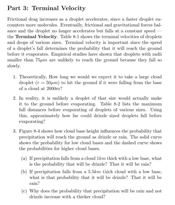 Solved Part 3 Terminal Velocity Frictional Drag Increases