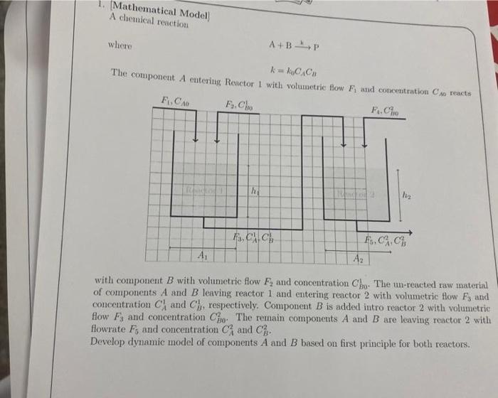 Solved 1. Mathematical Model A chemical reaction A+B P where | Chegg.com