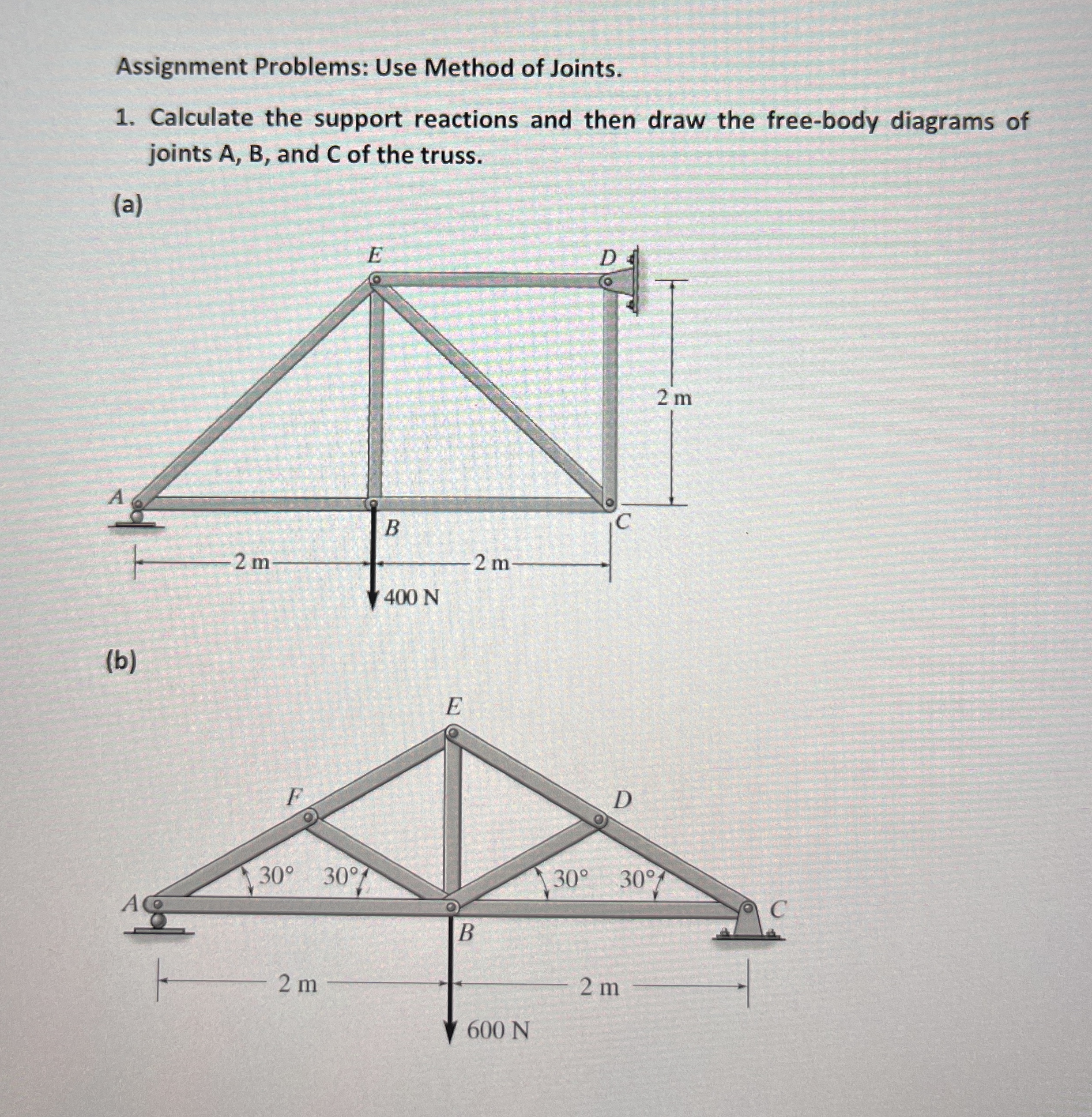 Solved Assignment Problems: Use Method of Joints.Calculate | Chegg.com