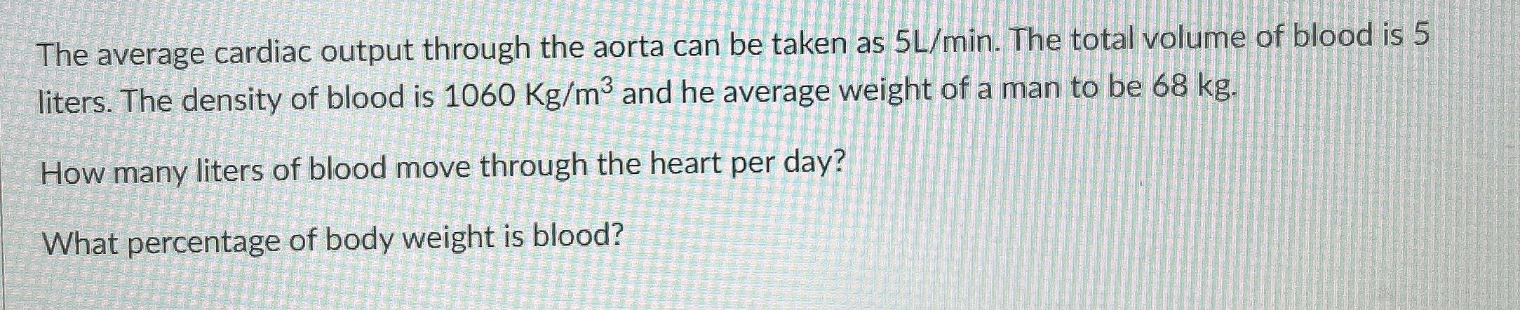 Solved The average cardiac output through the aorta can be | Chegg.com