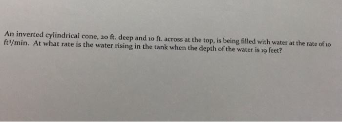 Solved An inverted cylindrical cone, 20 ft. deep and 10 ft. | Chegg.com