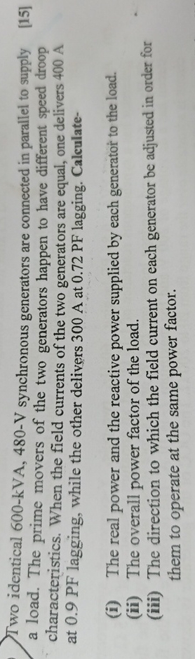 Solved Two identical 600-kVA,480-V ﻿synchronous generators | Chegg.com