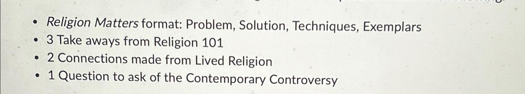 Solved Religion Matters format: Problem, Solution, | Chegg.com