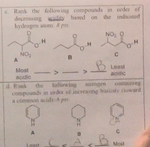Solved c. Rank the following compounds in onder of | Chegg.com
