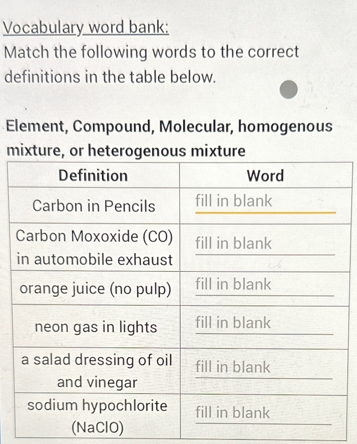Solved Vocabulary word bank:\\nMatch the following words to | Chegg.com