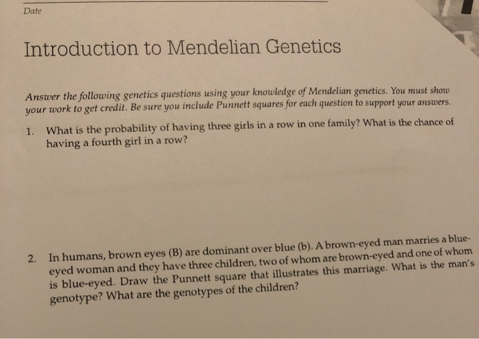 Solved Dne Introduction to Mendelian Genetics Answer the | Chegg.com