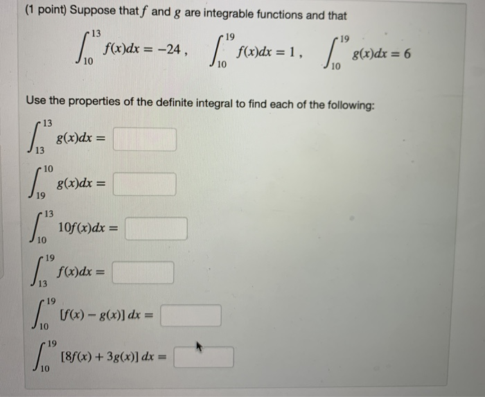 Solved (1 point) Suppose that f and g are integrable | Chegg.com