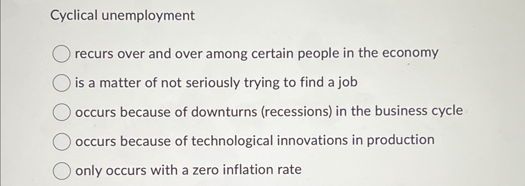 Solved Cyclical unemploymentrecurs over and over among | Chegg.com