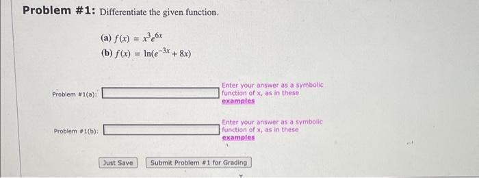 Solved Problem \# 1: Differentiate the given function. (a) | Chegg.com