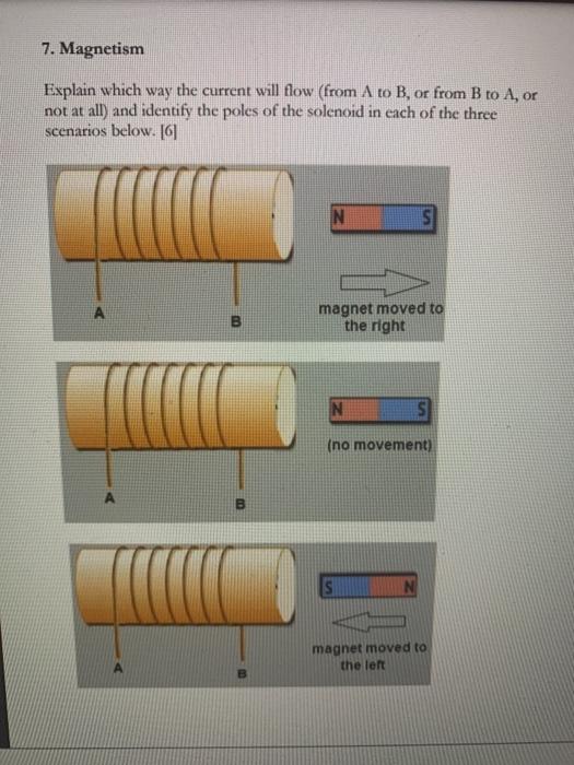 Solved 7. Magnetism Explain which way the current will flow | Chegg.com