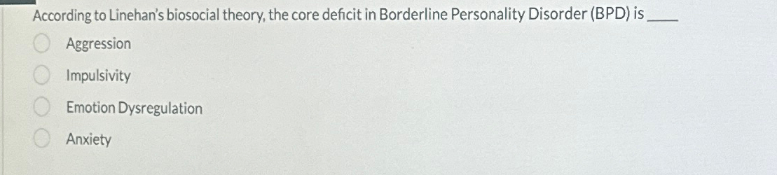 Solved According to Linehan's biosocial theory, the core | Chegg.com
