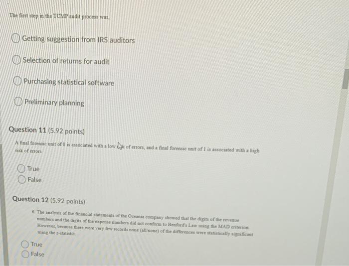 Solved The first step in the TCMP audit process was Getting | Chegg.com