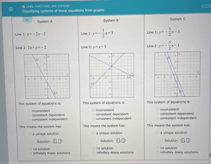 Solved LINES, FUNCTIONS, AND SYSTEMS Classifying systems of | Chegg.com