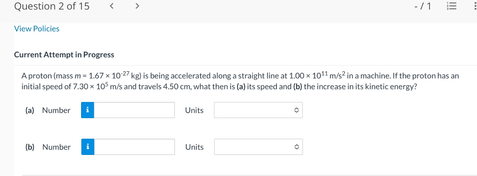 Solved Current Attempt in ProgressA proton (mass | Chegg.com