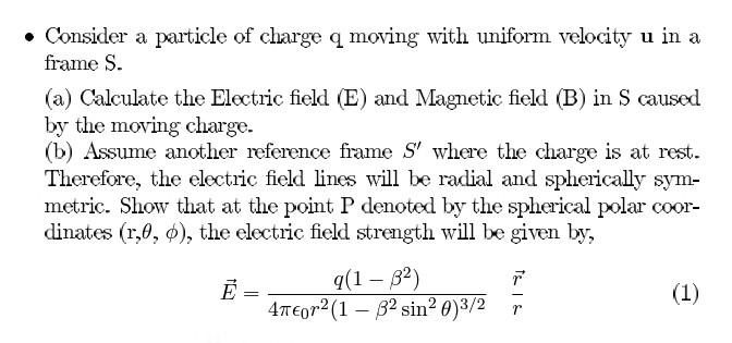 Solved - Consider a particle of charge q moving with uniform | Chegg.com