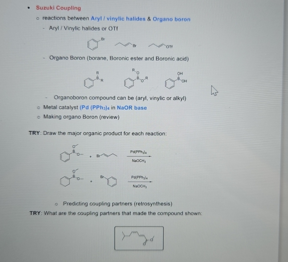 Solved Suzuki Couplingreactions between Aryl / ﻿vinylic | Chegg.com