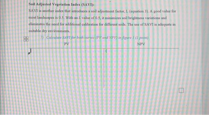 Solved Soil Adjusted Vegetation Index (SAVI): SAVI is | Chegg.com