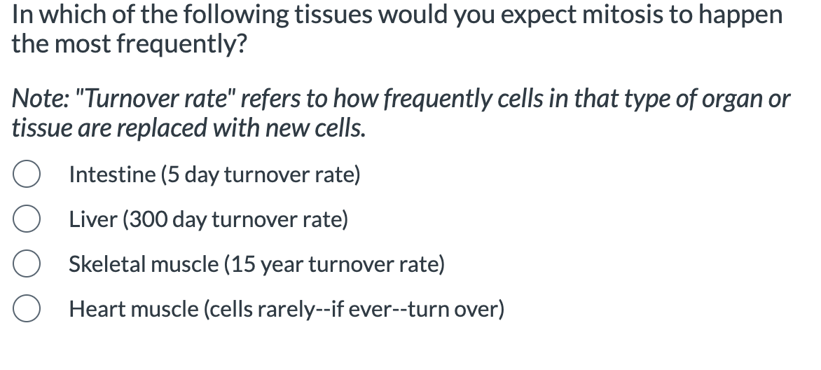 Solved In which of the following tissues would you expect | Chegg.com