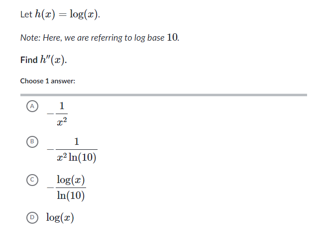 Solved Let h(x)=log(x).Note: Here, we are referring to log | Chegg.com