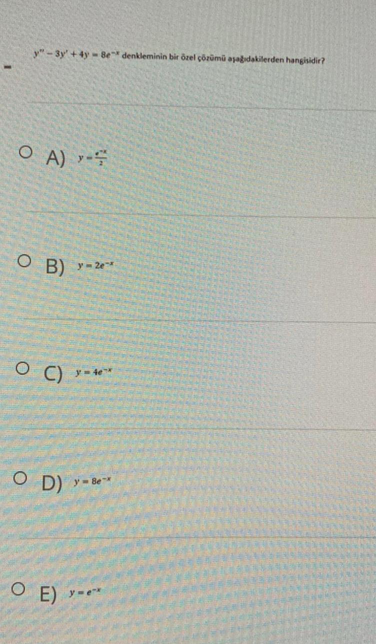 Solved A) y=-x2B) y=2e-xC) y=4e-xD) y=8e-xE) y=e-xSpecial | Chegg.com