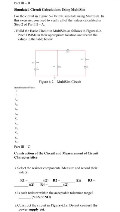 Solved Part III-B Simulated Circuit Calculations Using | Chegg.com