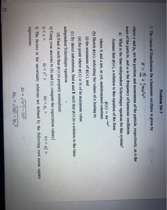 Solved Problem Set 3 1. The classical Hamiltonian for a | Chegg.com