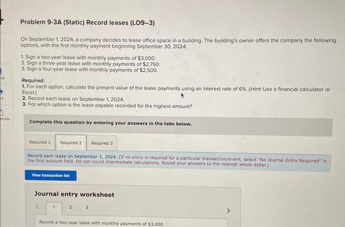 Solved Problem 9-3A (Static) Record leases (LO9-3) On | Chegg.com