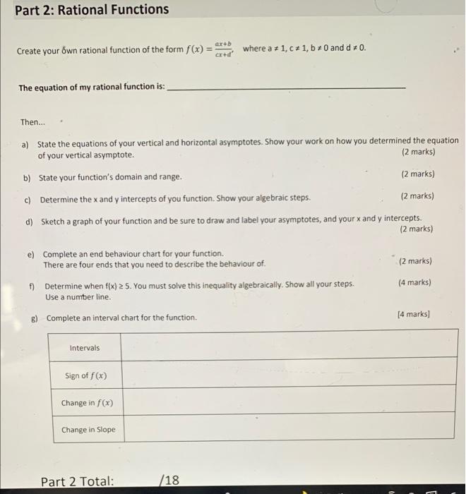 Solved Part 2: Rational Functions Create your own rational | Chegg.com